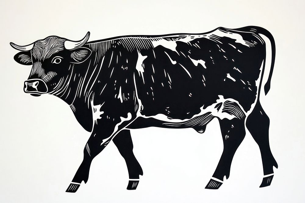 Cow wood block print animal | Free Photo Illustration - rawpixel