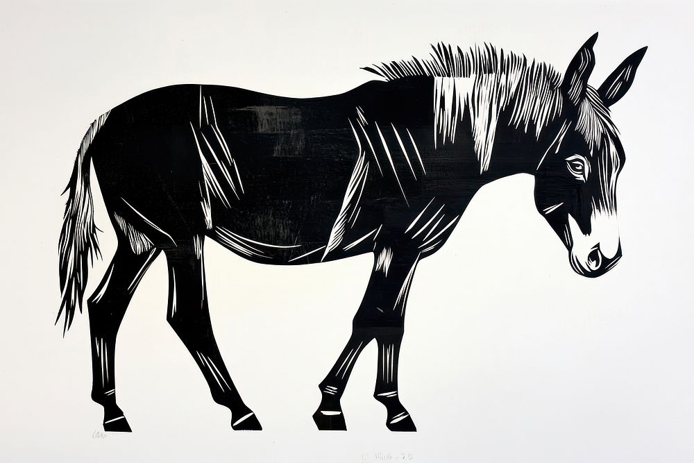 Donkey wood block print animal | Free Photo Illustration - rawpixel