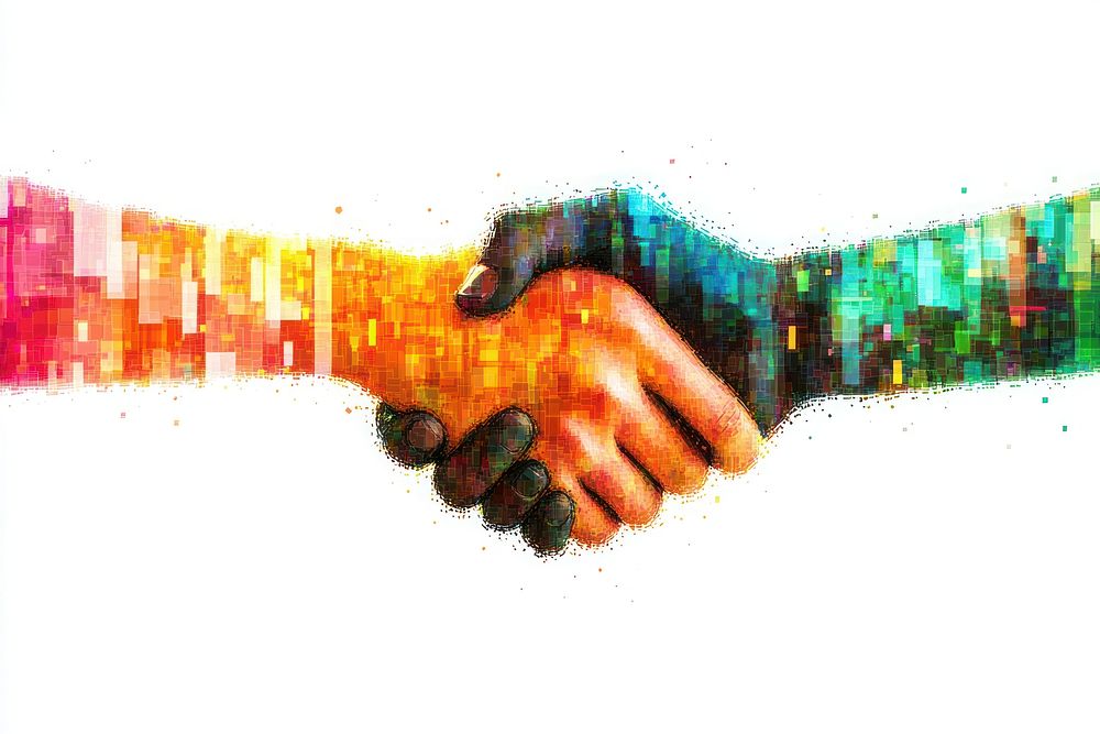 Hand shake abstract pixels art. | Free Photo Illustration - rawpixel