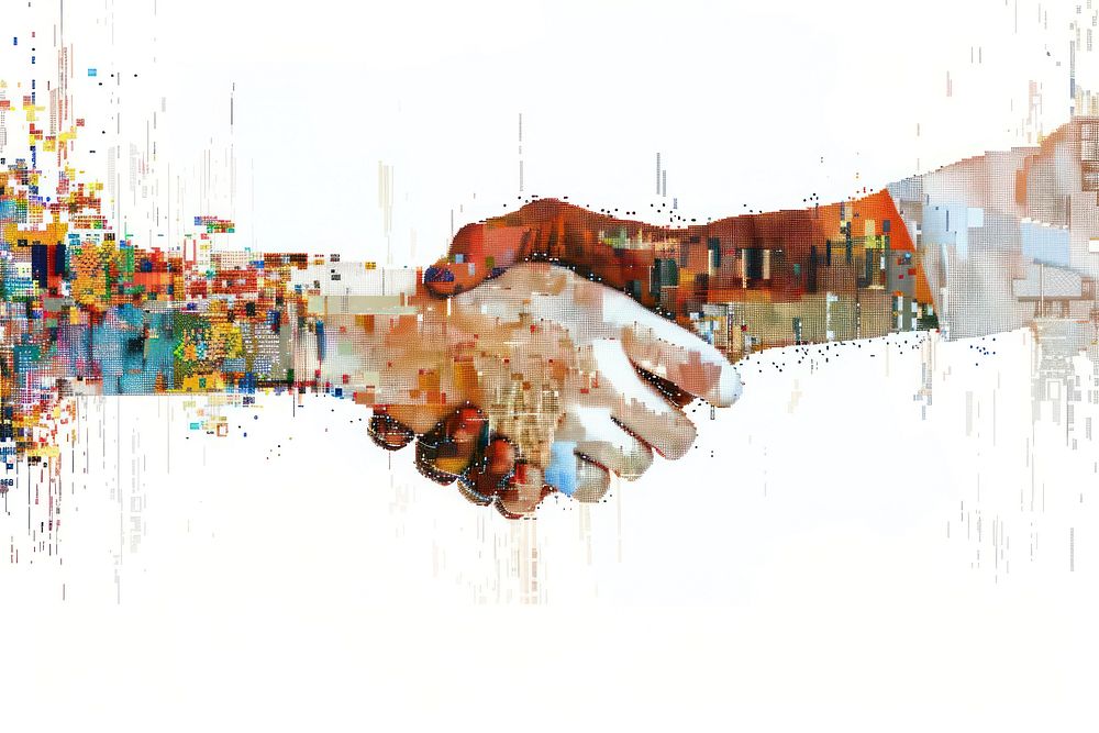 Hand shake pixelated abstract art. | Free Photo Illustration - rawpixel