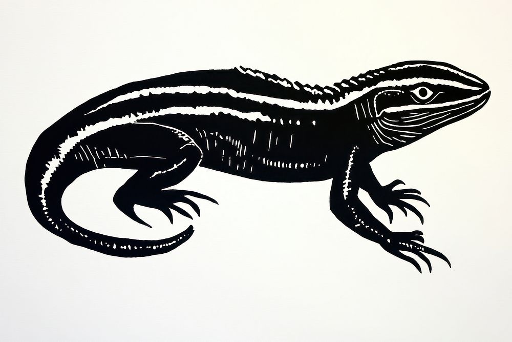 Lizard wood block print reptile | Free Photo Illustration - rawpixel