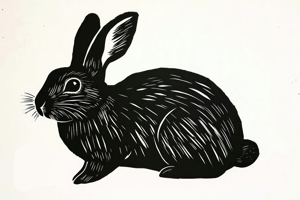Rabbit block print animal art | Free Photo Illustration - rawpixel