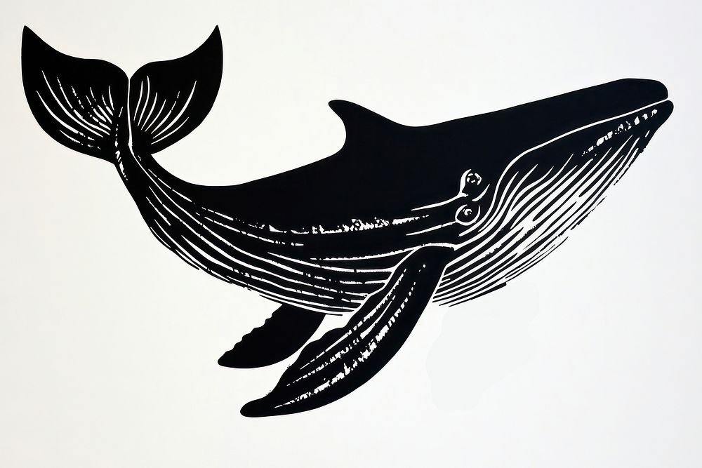 Whale wood block print white | Free Photo Illustration - rawpixel