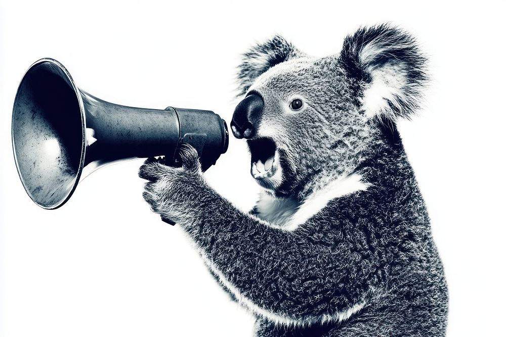 Koala carry big megaphone animal | Free Photo Illustration - rawpixel