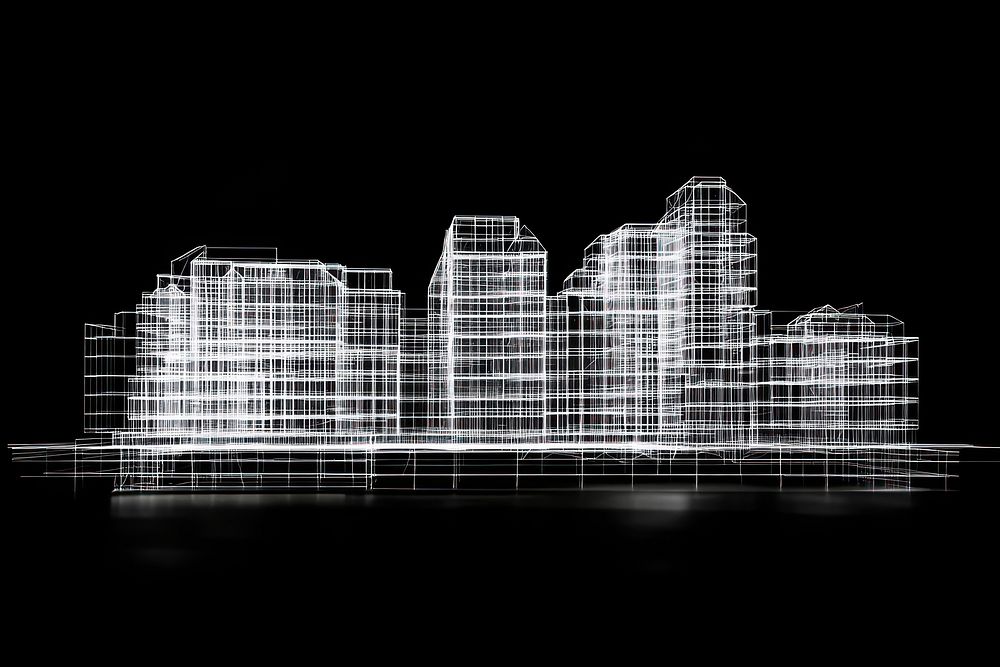 Glowing wireframe buildings architecture futuristic | Free Photo ...