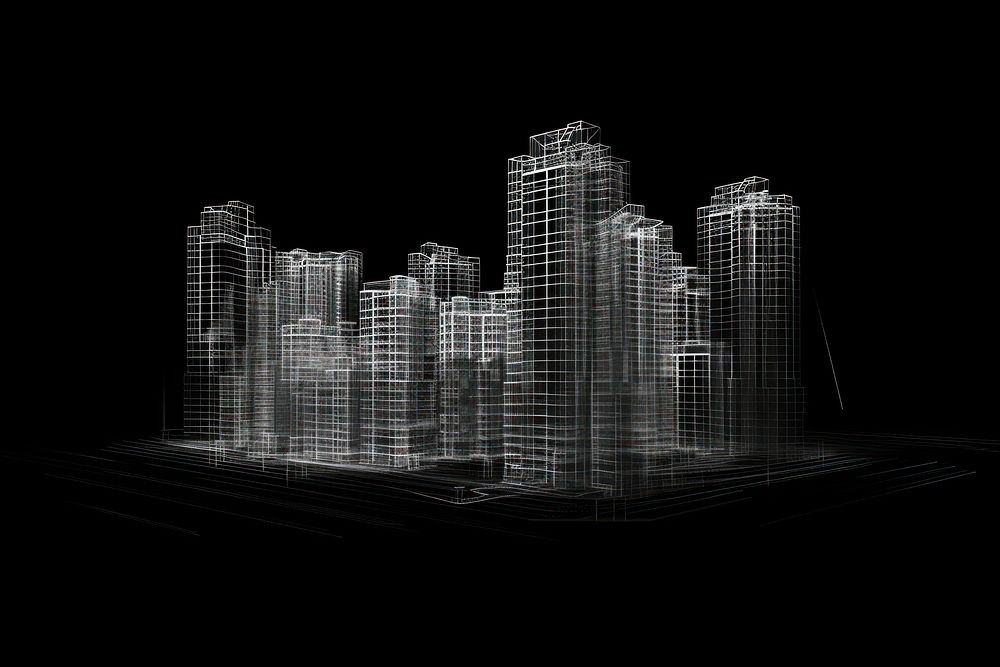 Glowing wireframe buildings architecture futuristic | Free Photo ...