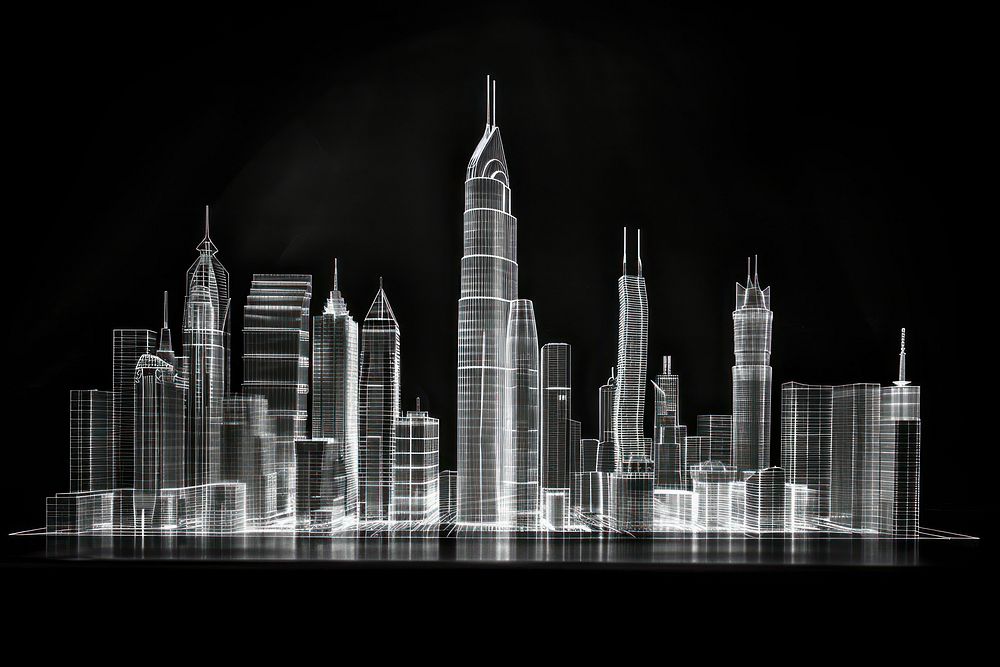 Glowing wireframe buildings architecture futuristic | Free Photo ...