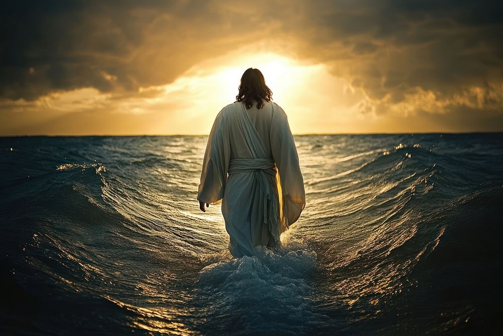 Jesus walking ocean water photo | Free Photo - rawpixel