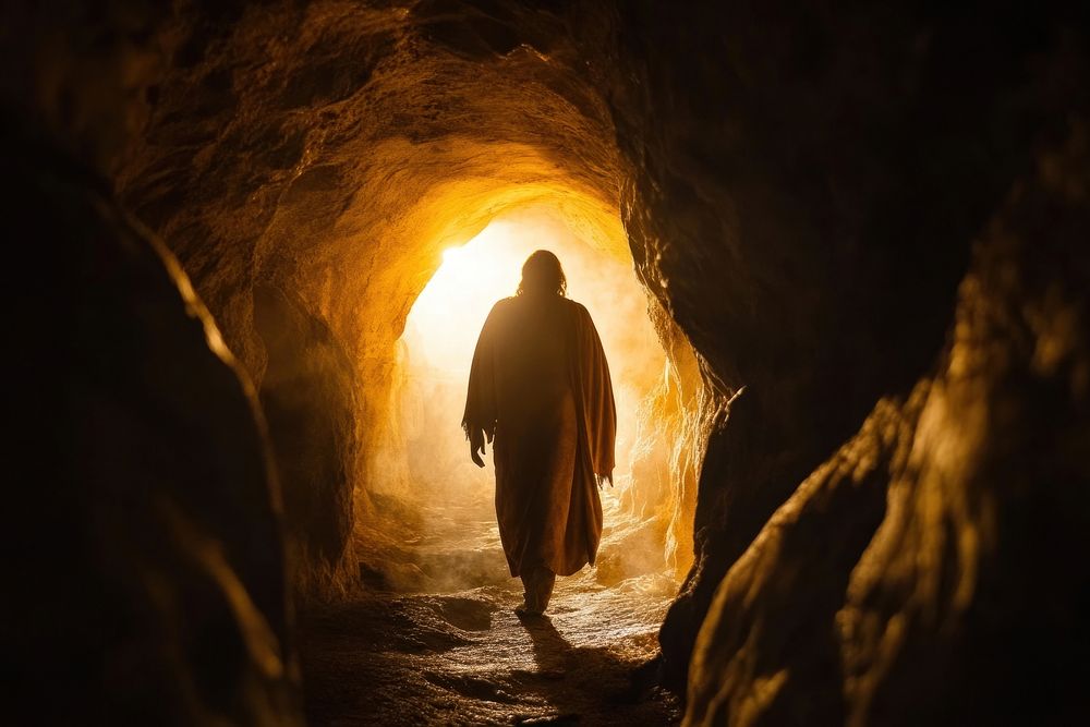 Jesus walking cave light exploration | Free Photo - rawpixel