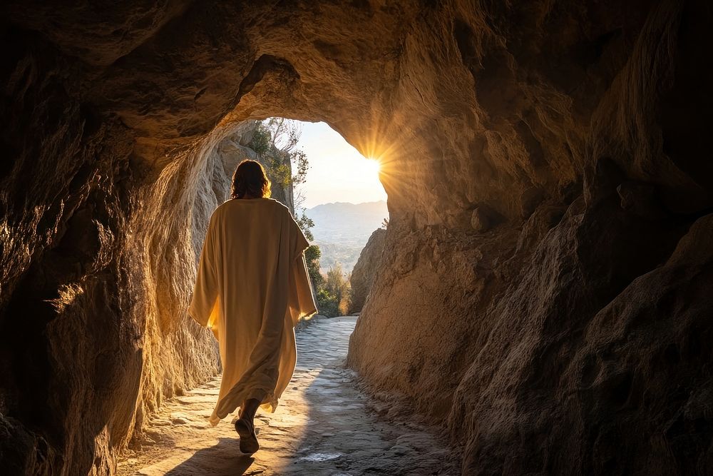 Jesus walking cave nature light | Free Photo - rawpixel