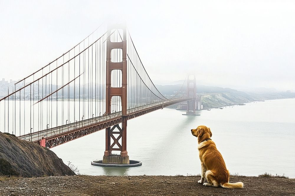 Golden gate bridge landmark dog | Free Photo - rawpixel