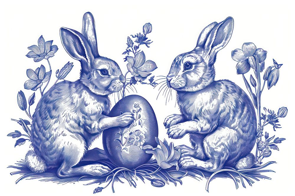 Easter eggs drawing rabbits flowers | Free Photo Illustration - rawpixel