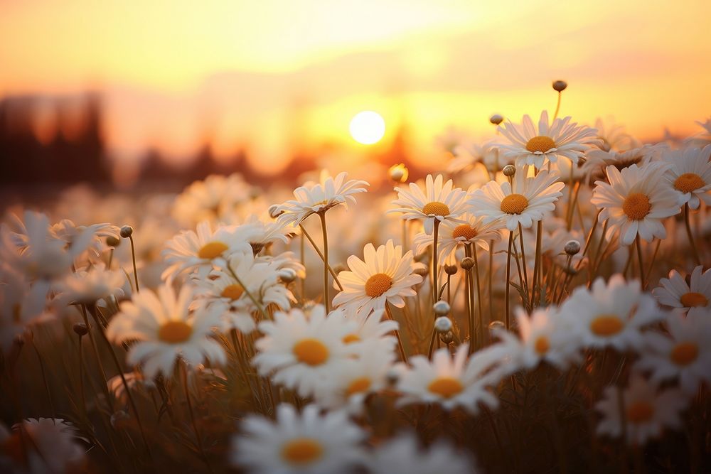 Field daisies sunset daisy scenery | Free Photo - rawpixel