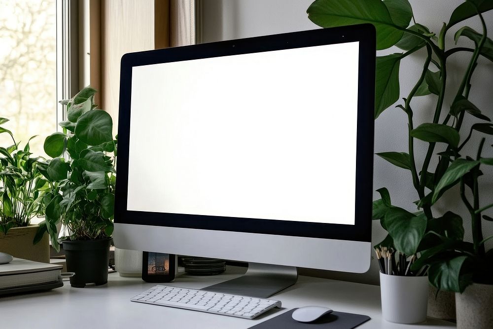 Computer monitor desk plants minimalist | Free Photo - rawpixel