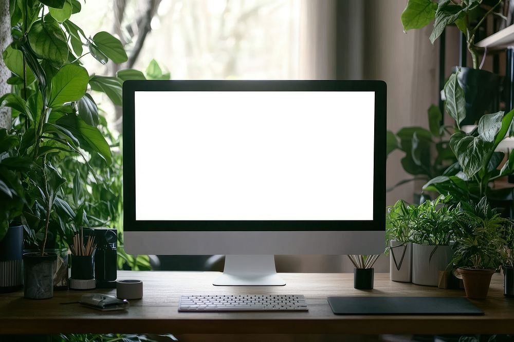 Computer monitor desk plants screen | Free Photo - rawpixel