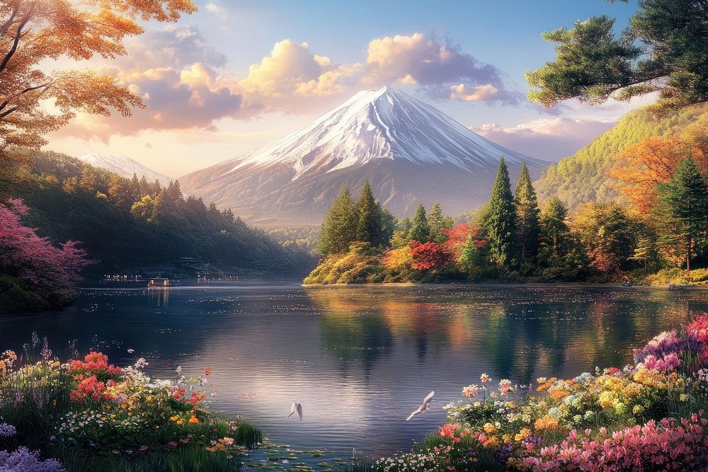 breathtaking Mount Fuji trees lake | Free Photo - rawpixel
