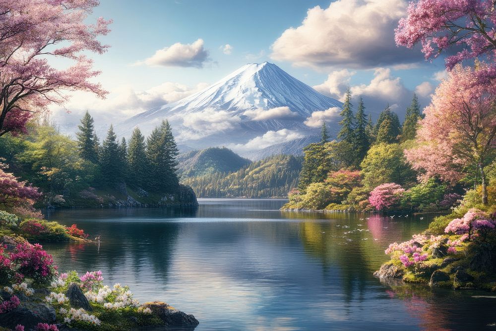 breathtaking Mount Fuji trees lake | Free Photo - rawpixel