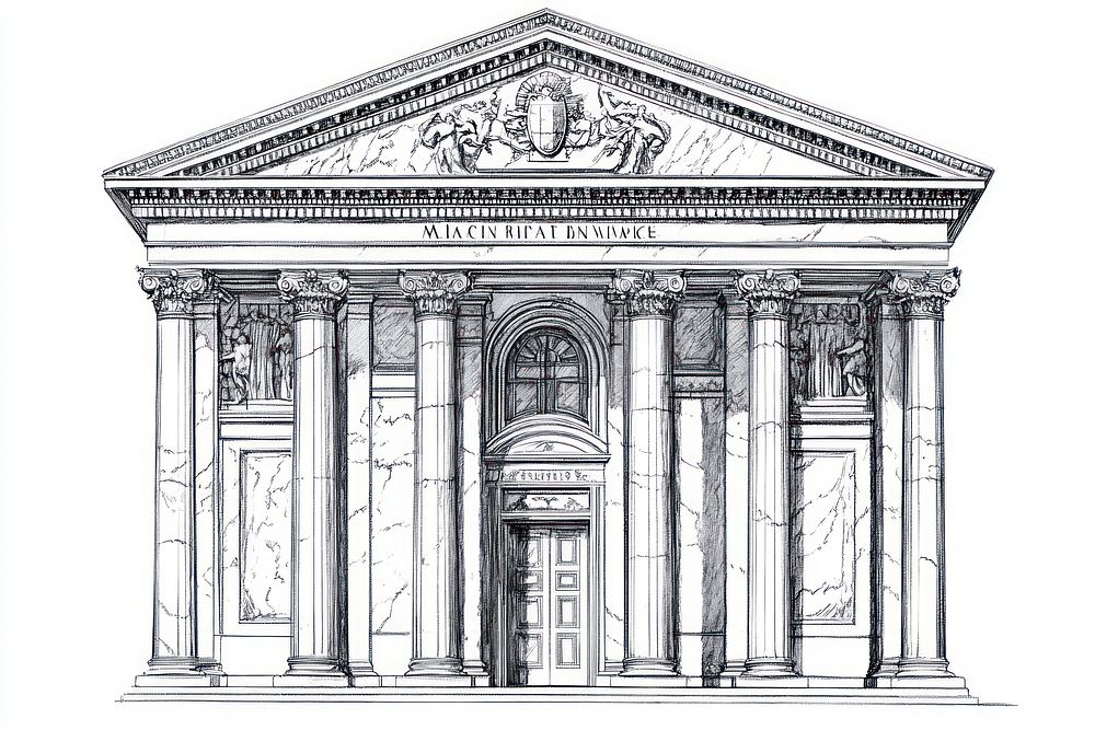 Ancient bank drawing architectural architecture. | Free Photo ...