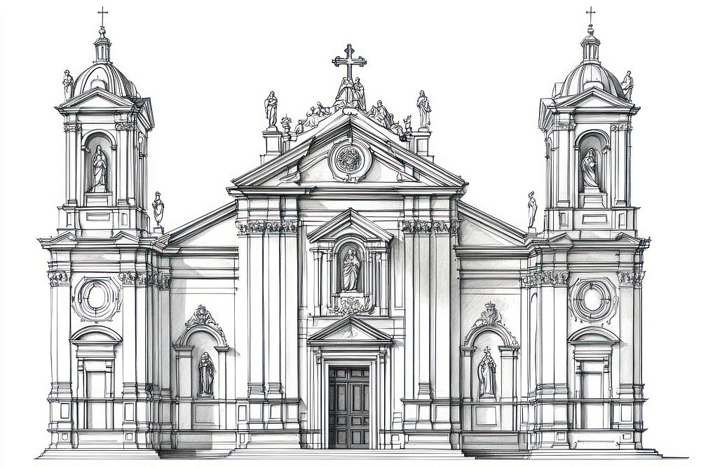 Church Italy drawing church architecture. | Free Photo Illustration ...