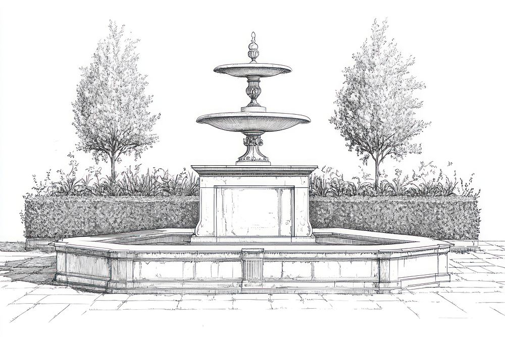 Fountain architectural drawing sketch. | Free Photo Illustration - rawpixel