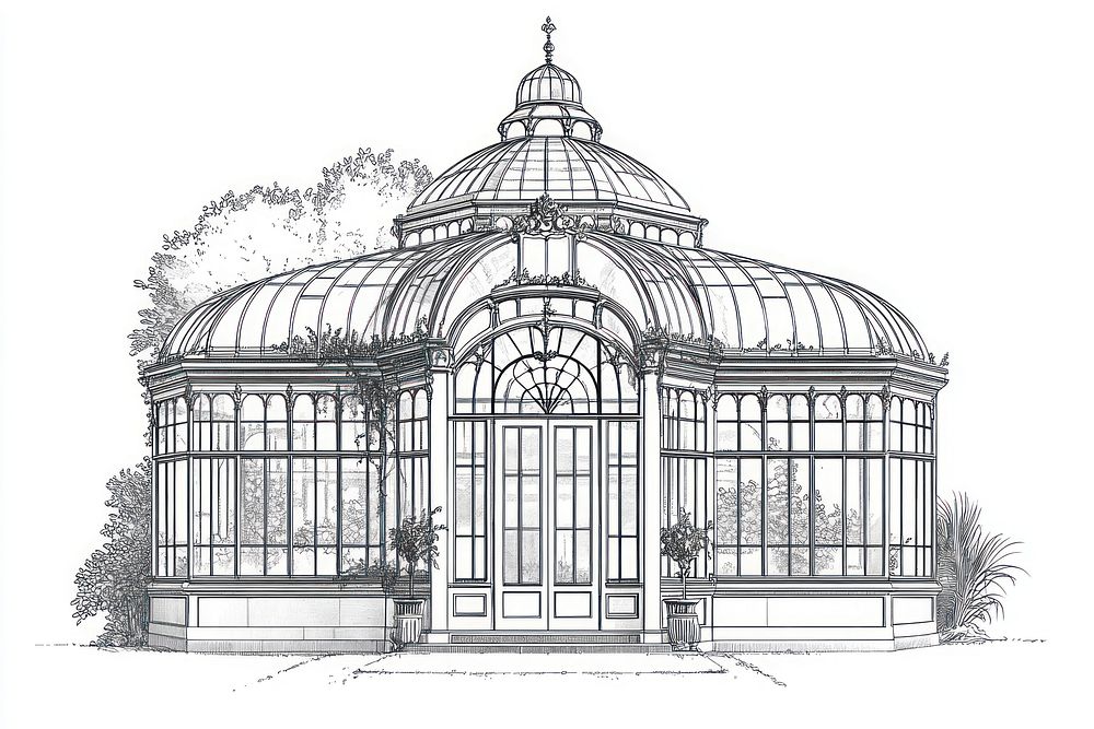 Greenhouse drawing architectural greenhouse. | Free Photo Illustration ...