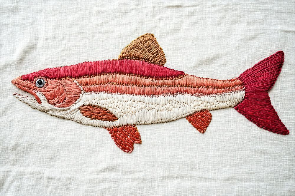 Salmon fish embroidery style fabric | Free Photo - rawpixel