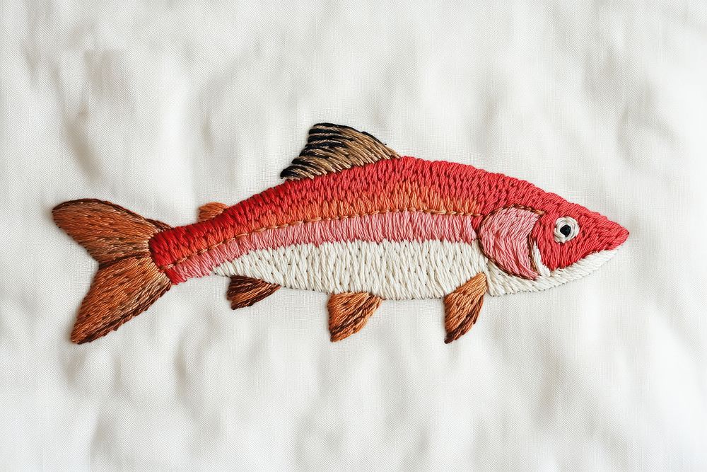 Salmon fish embroidery style fabric | Free Photo - rawpixel