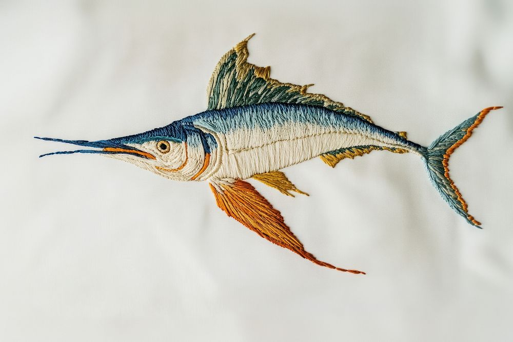 Swordfish embroidery style fabric handcrafted | Free Photo - rawpixel