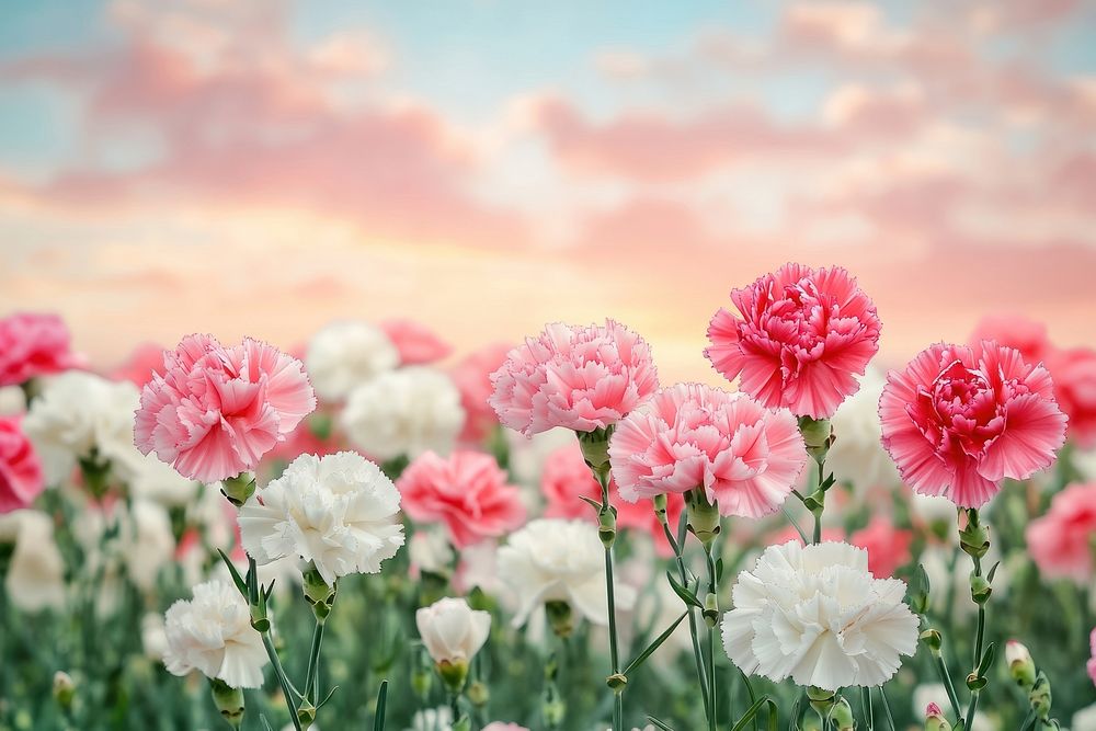 Carnation flower fields carnation sky | Free Photo - rawpixel