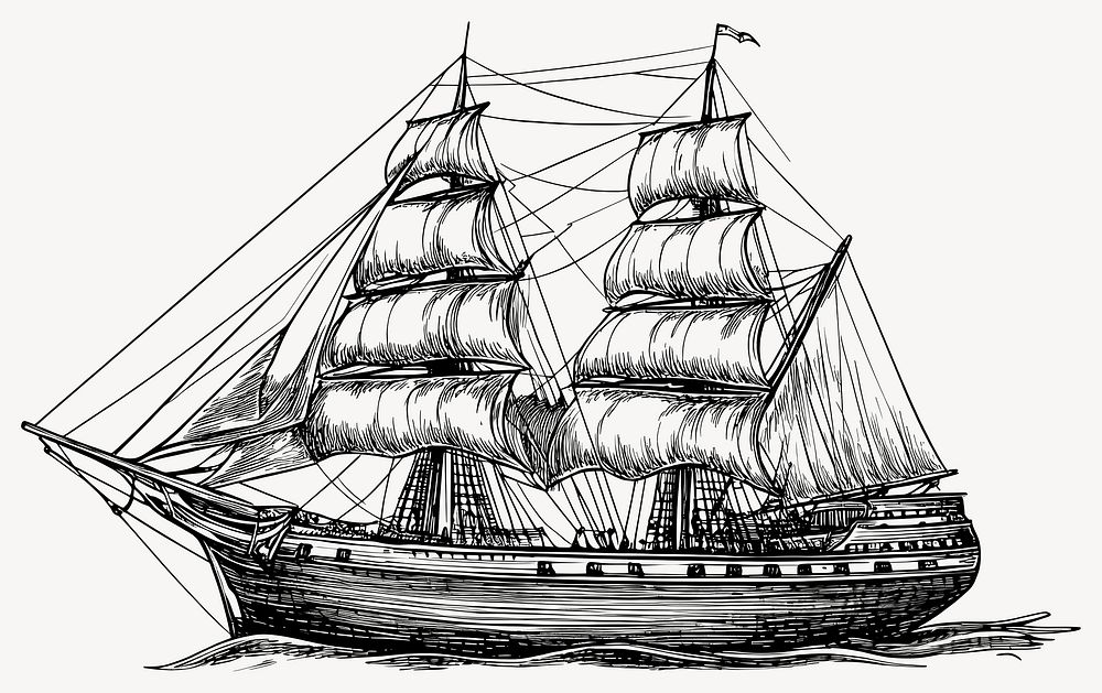 Ship art drawing transportation vector | Free Vector - rawpixel