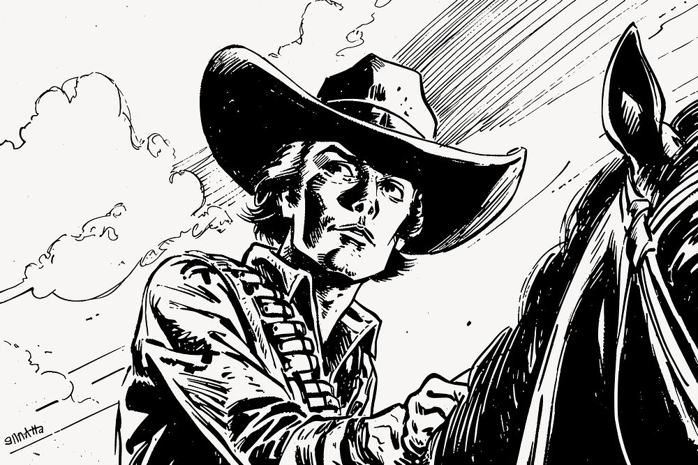 Cowboy horse comics illustration drawing | Free Vector - rawpixel