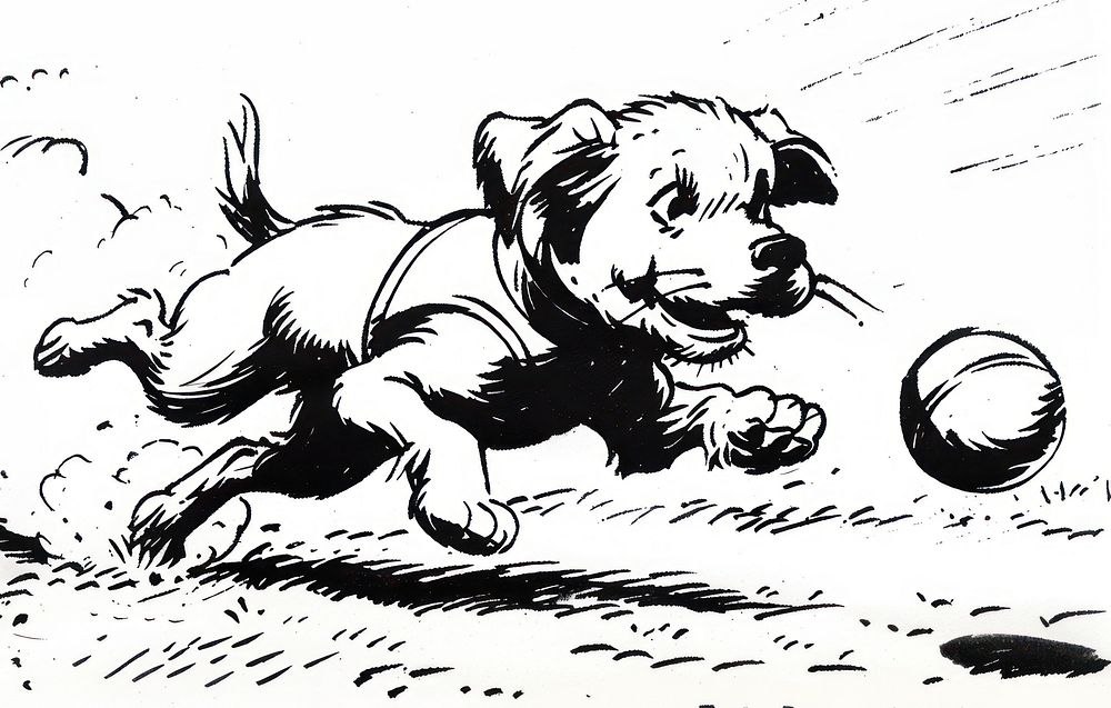 Dog playing ball drawing illustration | Free Photo Illustration - rawpixel