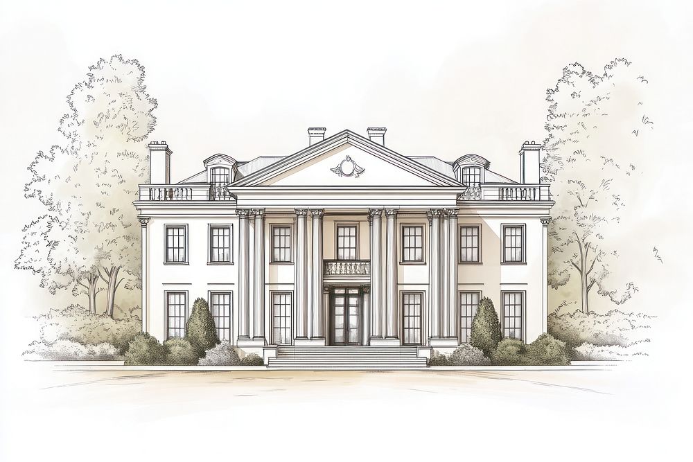 Georgian Manor drawing art architecture. | Free Photo Illustration ...