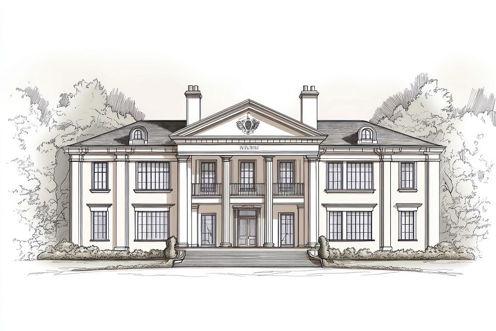 Georgian Manor drawing art architecture. | Free Photo Illustration ...