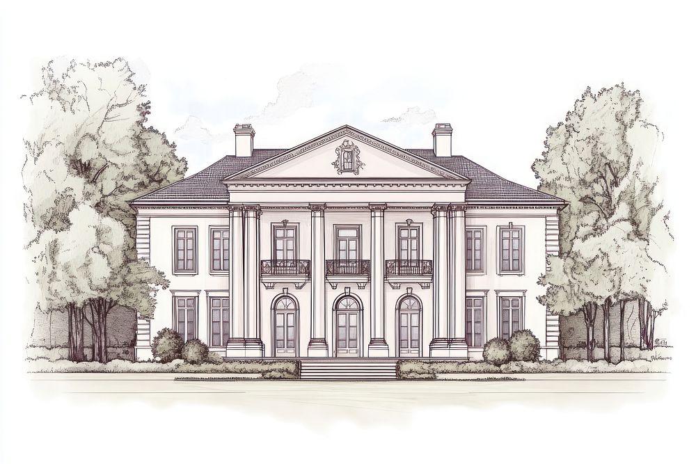 Georgian Manor drawing art architecture. | Free Photo Illustration ...