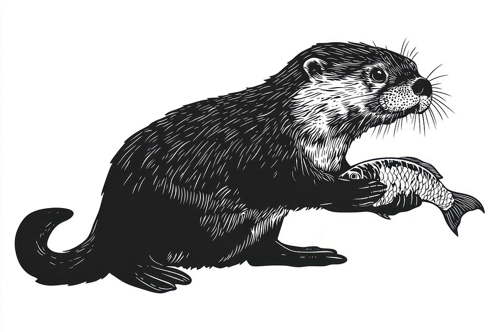 Wild otter holding fish illustration | Free Photo Illustration - rawpixel