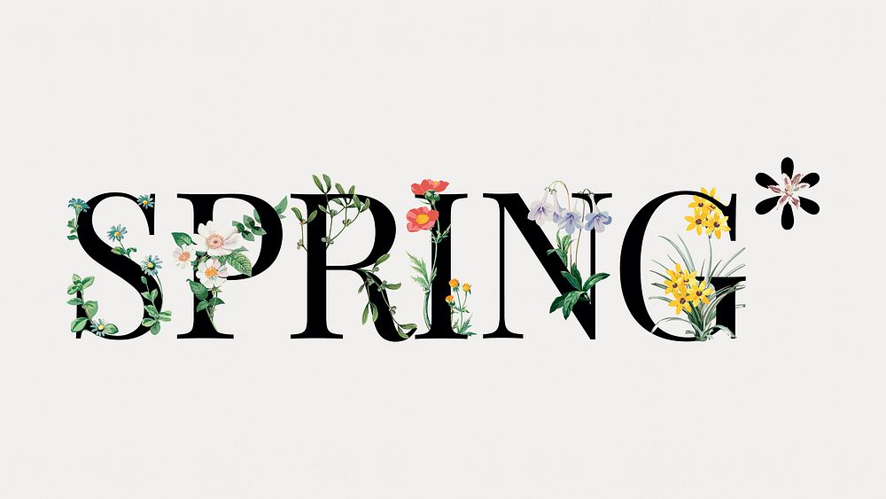 Spring word floral digital art | Free Vector - rawpixel