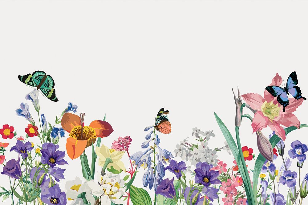 Colorful spring flowers border vector. | Free Vector - rawpixel