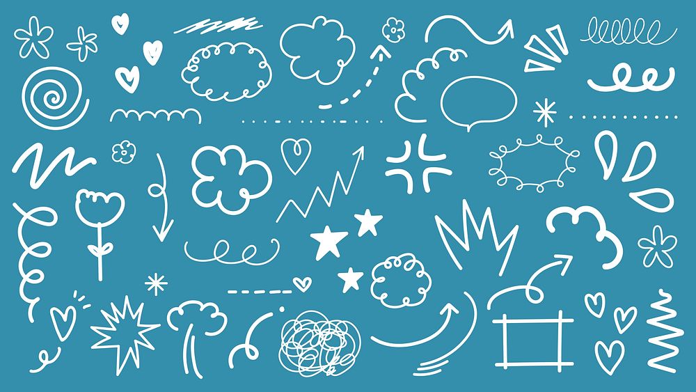 collection white doodles blue background. | Premium Vector - rawpixel