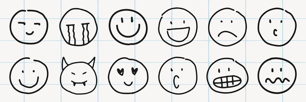 Hand-drawn emoticons grid paper. Emoticons | Premium Vector - rawpixel