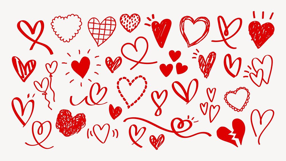 Collection red heart doodles various | Free Vector - rawpixel