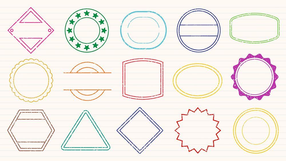 Colorful stamp designs various shapes: | Free Vector - rawpixel