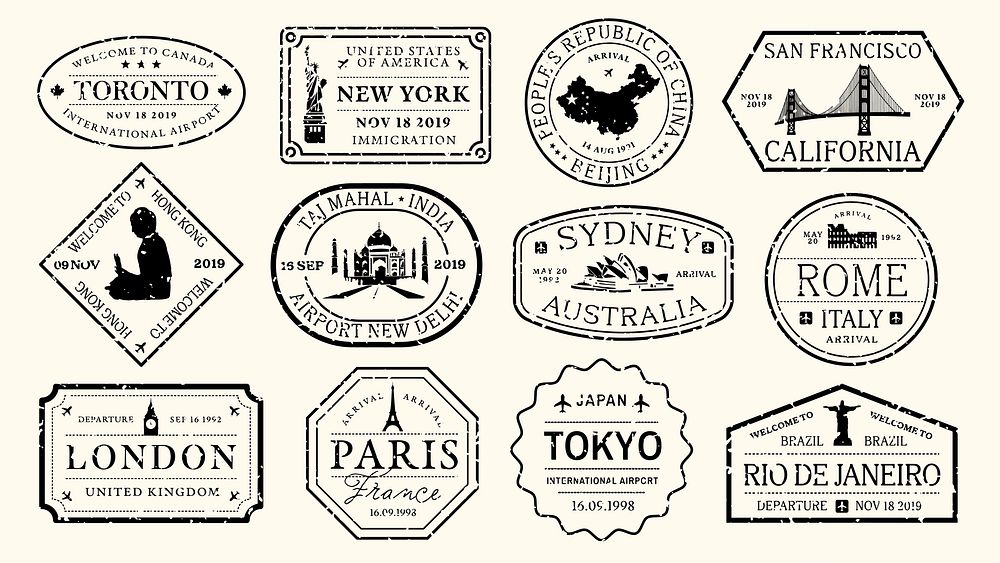 Vintage travel stamps featuring iconic | Free Vector - rawpixel