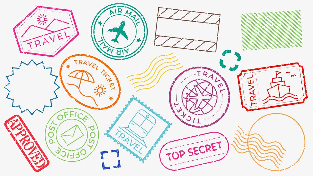Colorful travel stamps various designs | Free Vector - rawpixel