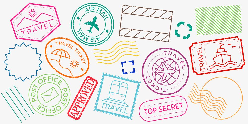Colorful travel stamps various designs | Free Vector - rawpixel