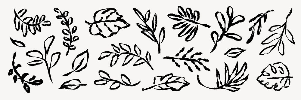 Black ink leaves pattern various | Free Vector - rawpixel