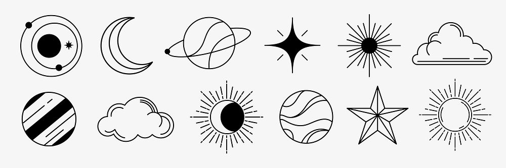 Set celestial icons: planets, stars, | Free Vector - rawpixel
