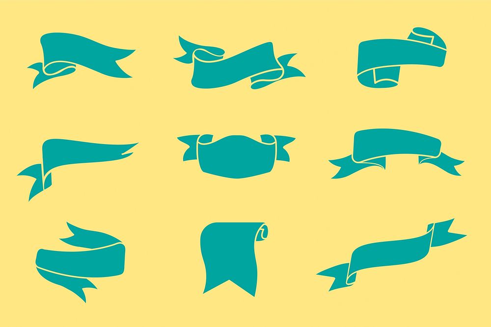 Set teal ribbons yellow background. | Free Vector - rawpixel