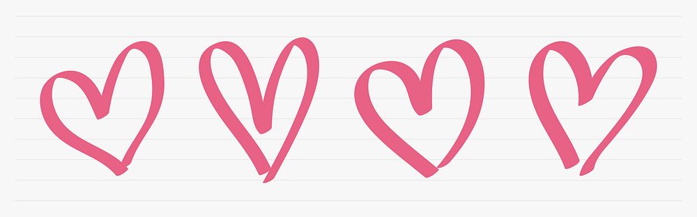 Four pink hand-drawn hearts row | Free Vector - rawpixel