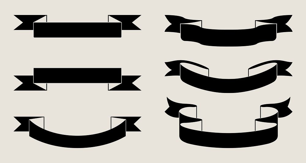 Set six black ribbon banners. | Free Vector - rawpixel